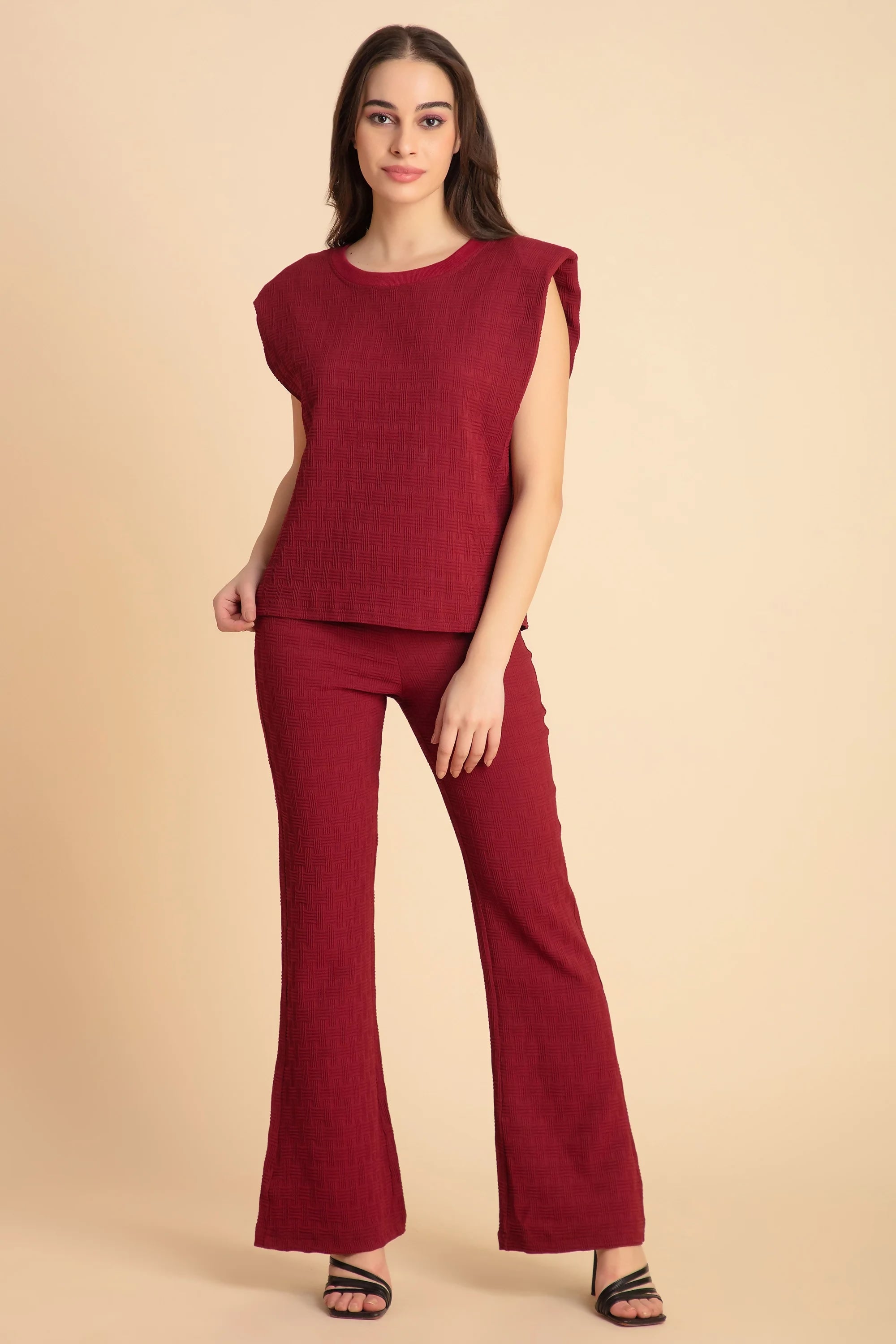 Maroon Jacquard Coord Set | Upcycled co-ord set – REFASH