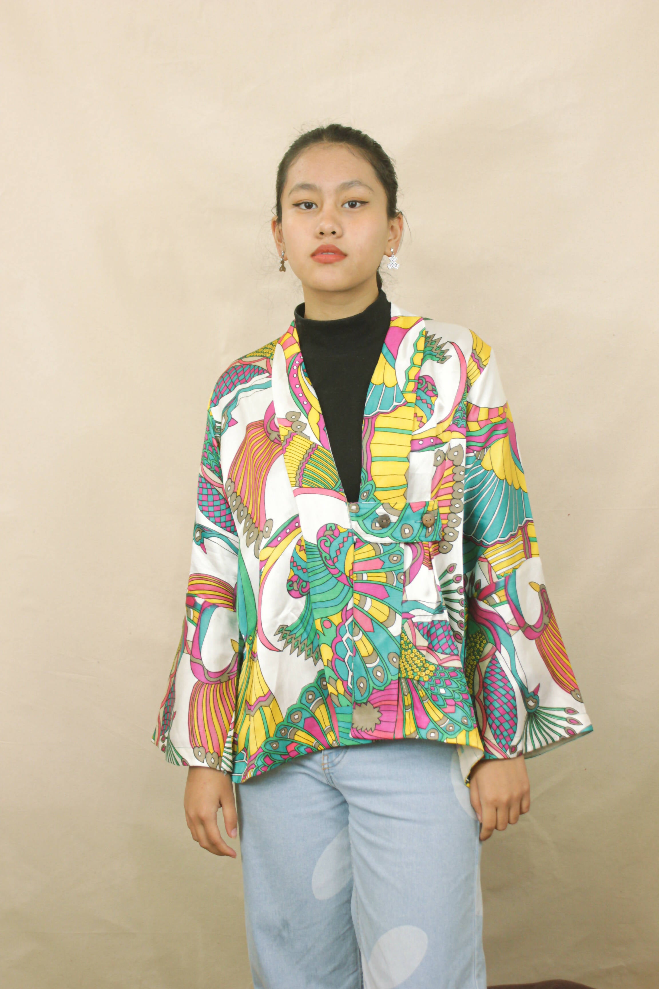 Shop this upcycled multicolour printed Kimono by Mee.Mi at Refash – REFASH