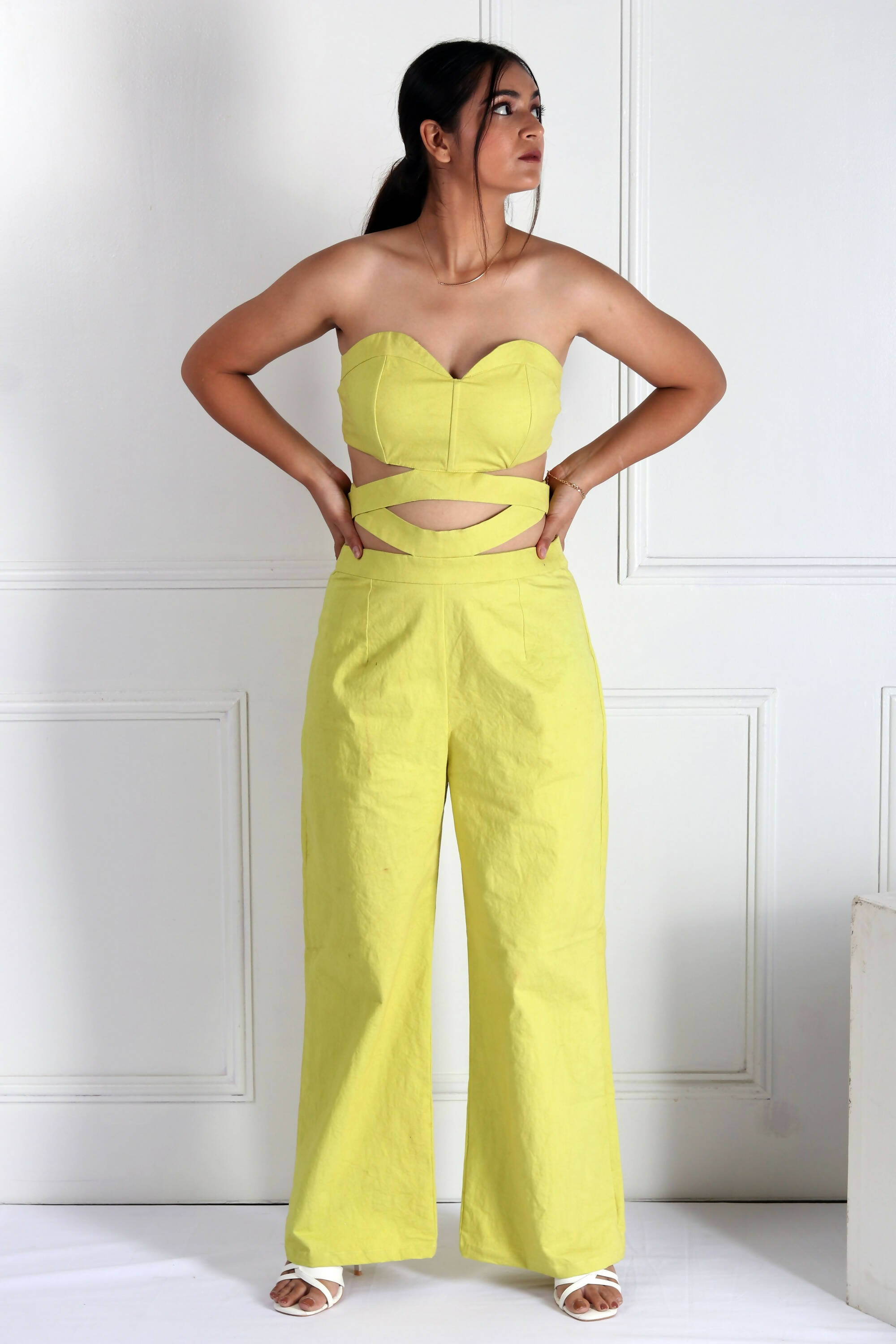 Sasha rose yellow cutout pants | Upcycled Sasha rose yellow cutout pan ...