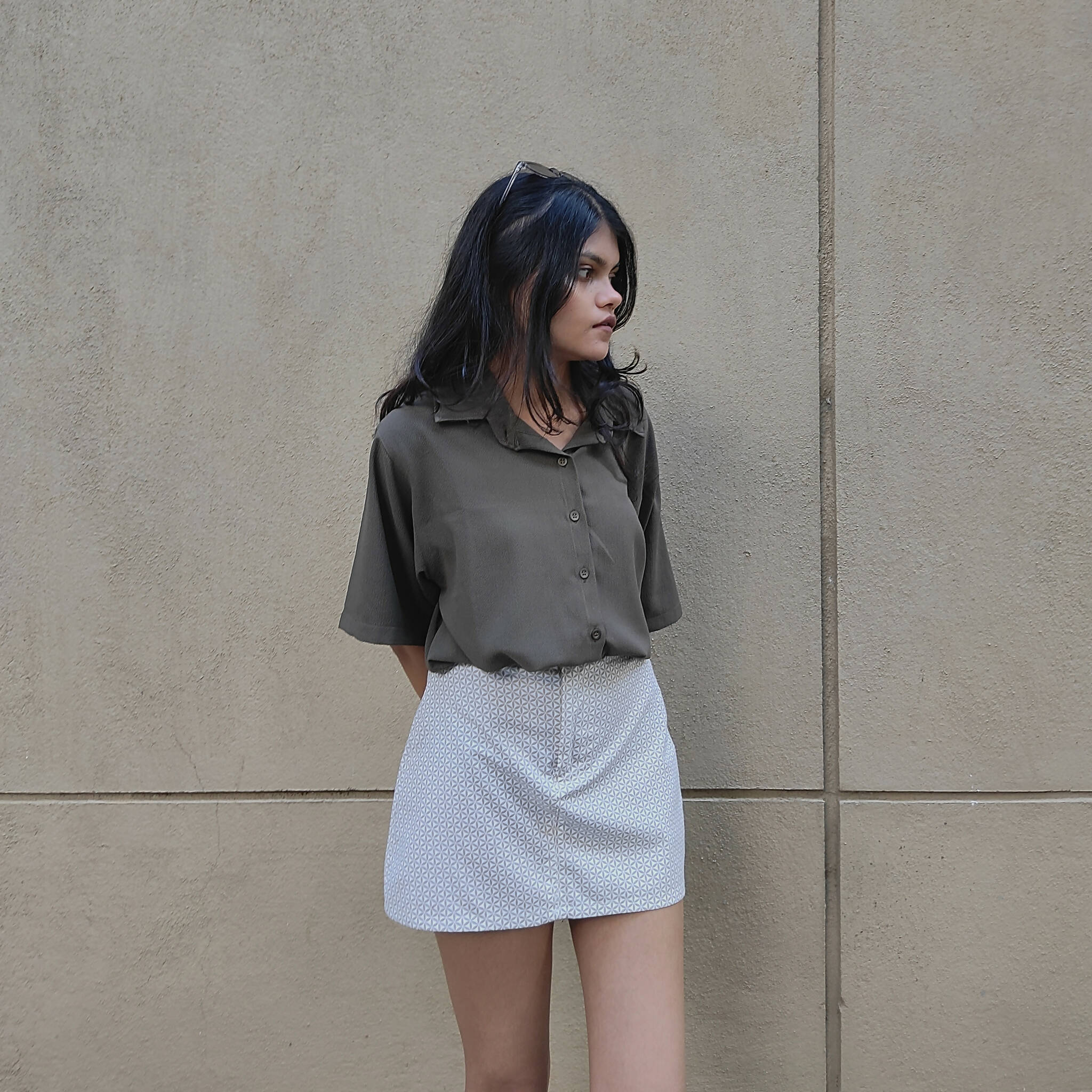 Printed Mini Skirt | Upcycled Off White Mini Skirt – REFASH